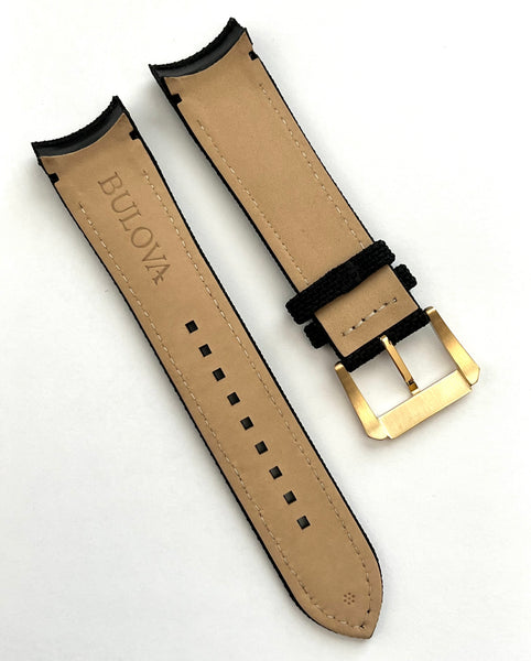 Bulova 97B178 24mm black nylon band strap with gold buckle | W.B.E